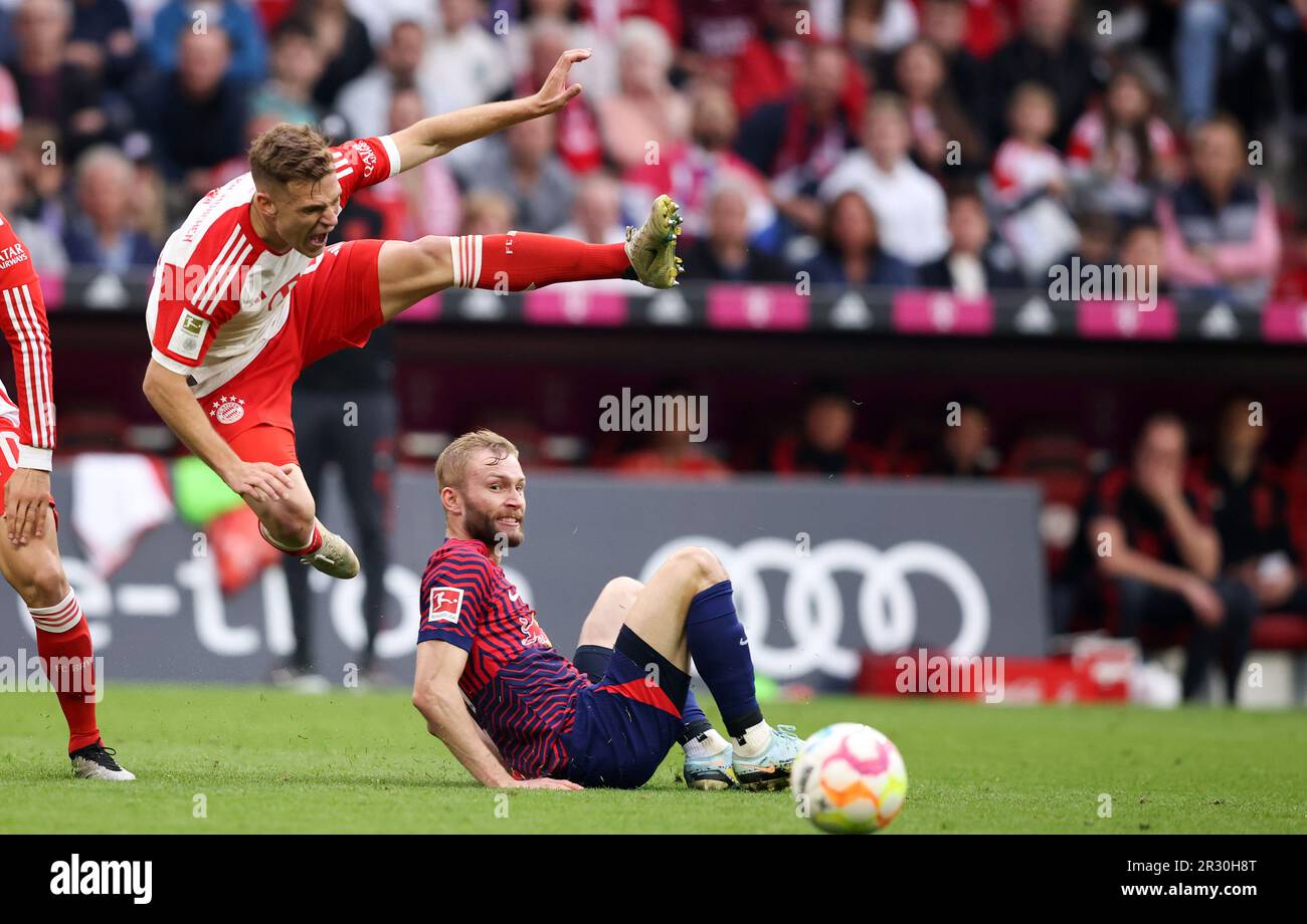Joshua Kimmich of Bayern Muenchen Konrad Laimer of RB Leipzig FC Bayern ...