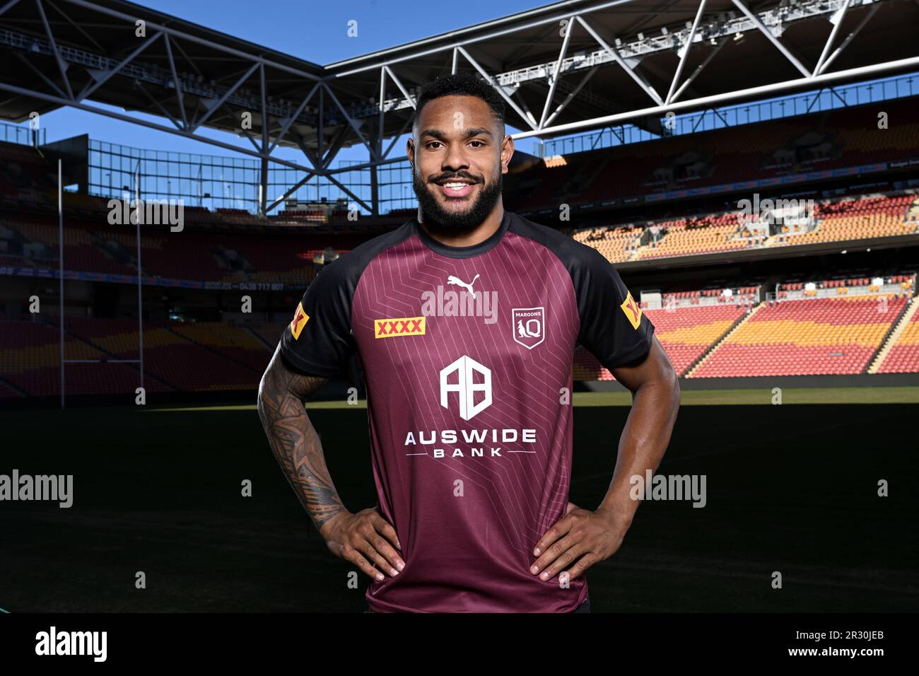 Hamiso Tabuai-Fidow of the Maroons poses for a photograph during the ...