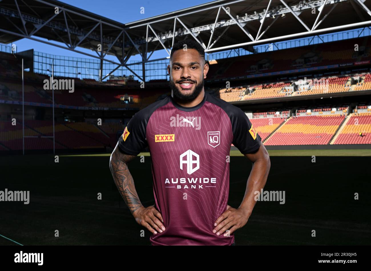 Hamiso Tabuai-Fidow of the Maroons poses for a photograph during the ...