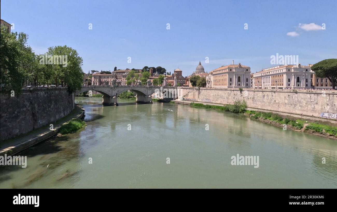 View of the Tiber River which crosses the Italian capital near the most ...