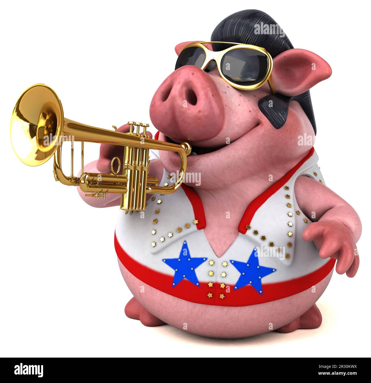 Fun 3D cartoon illustration of a pig rocker Stock Photo - Alamy