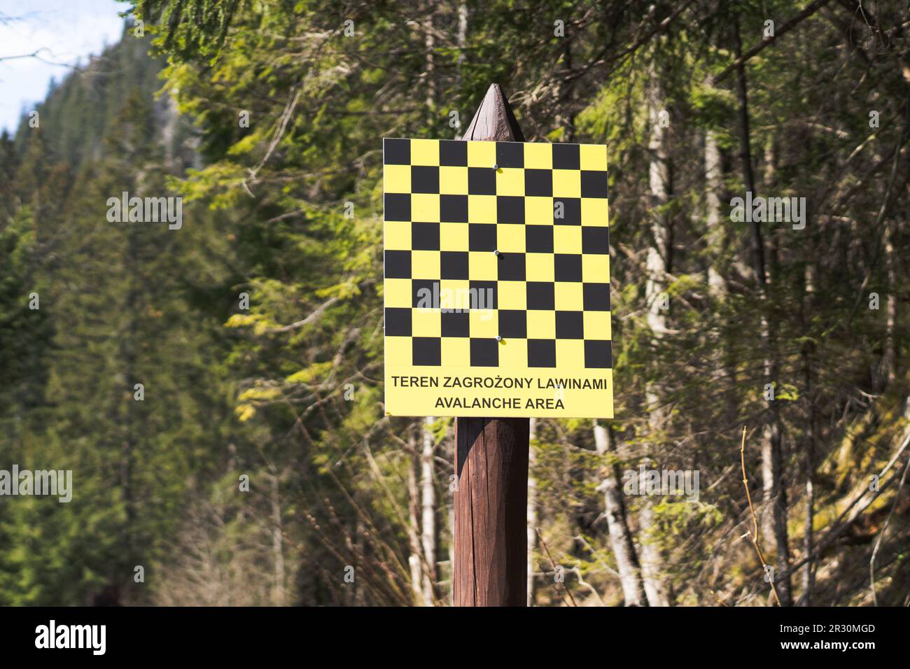 Danger - Avalanche area warning sign in Tatra mountains Stock Photo - Alamy
