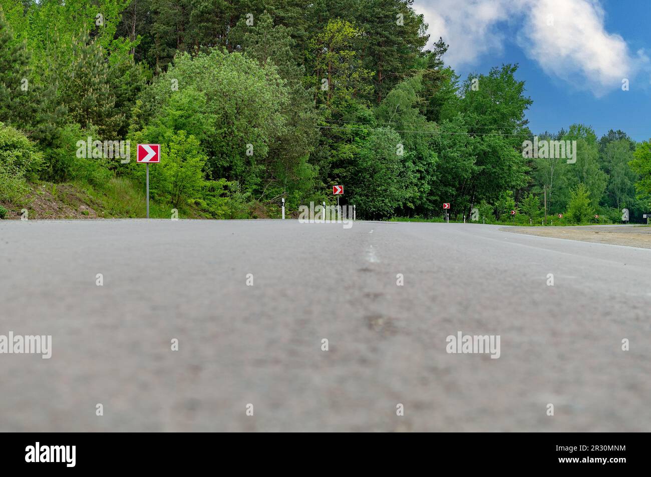Turn signals on a country road. Signal turn right. Road signs Stock ...