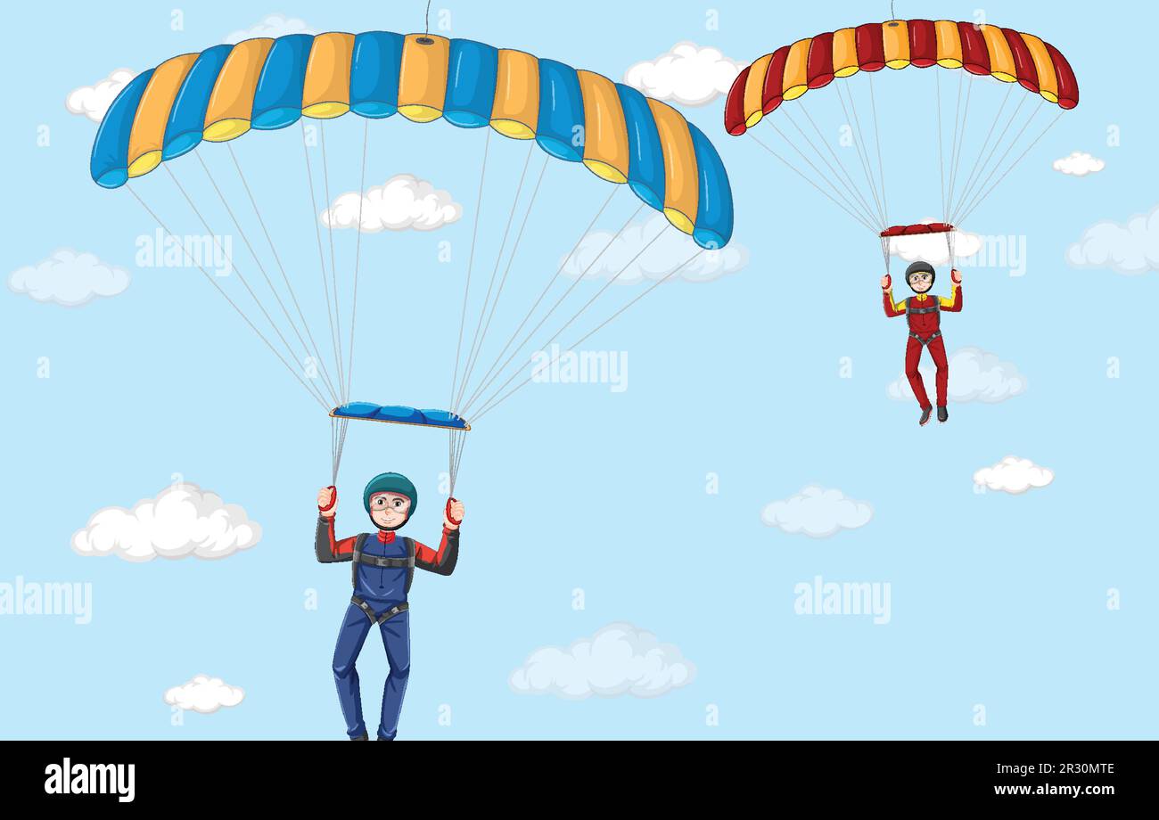 Skydiver parachuting in the sky background illustration Stock Vector ...