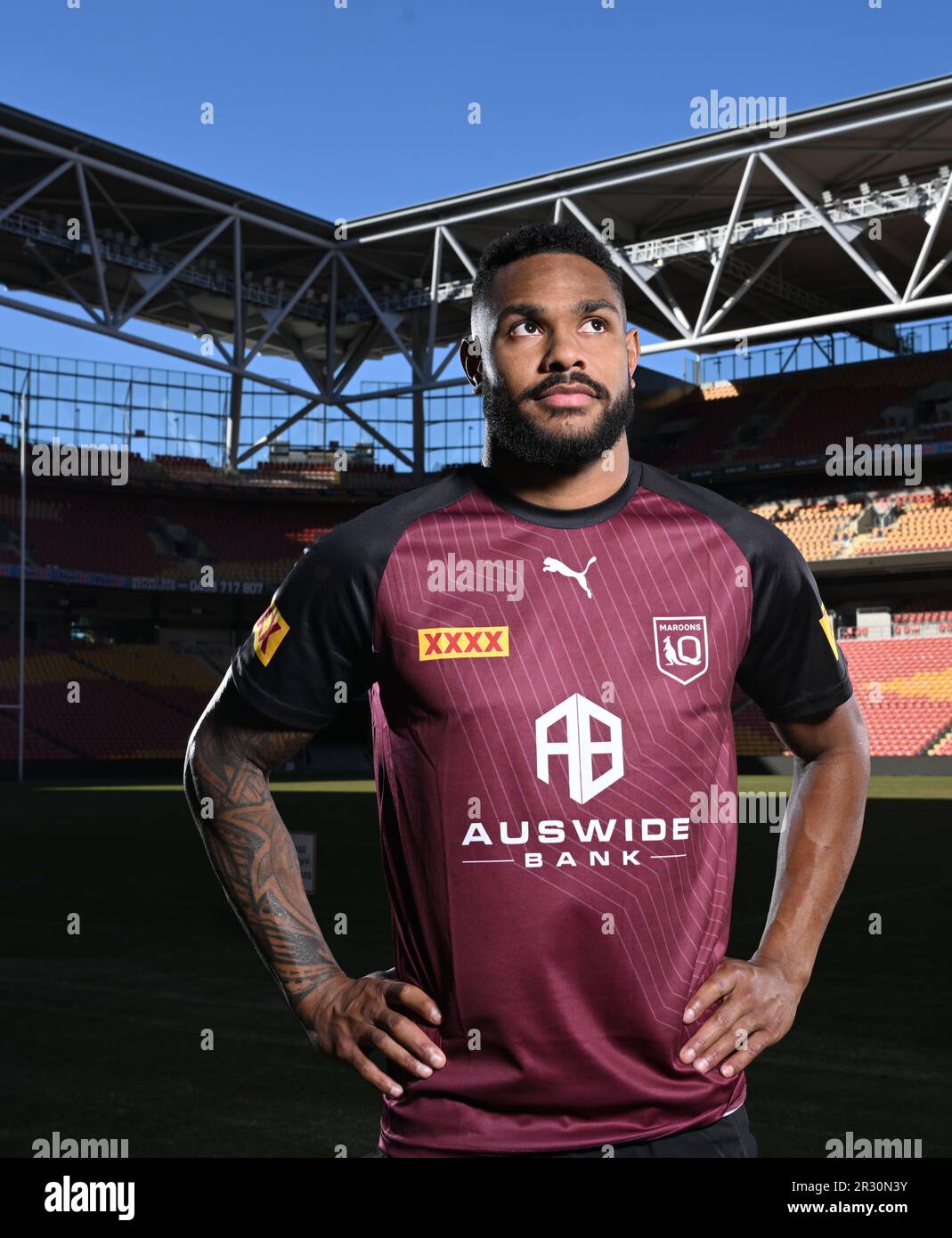 Hamiso Tabuai-Fidow of the Maroons poses for a photograph during the ...