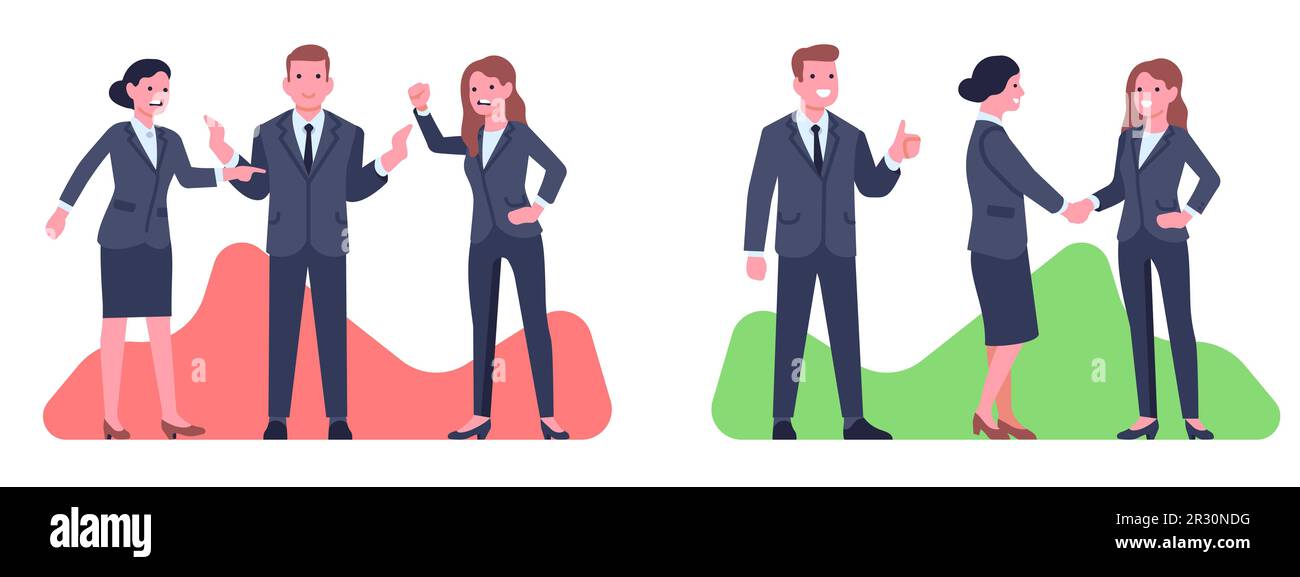 Business mediator finds compromise and stops conflict. Happy and angry ...