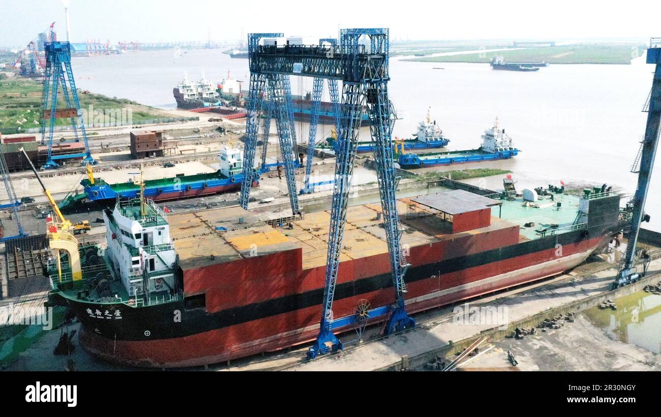 LIANYUNGANG, CHINA - MAY 22, 2023 - Workers work at a shipbuilding ...