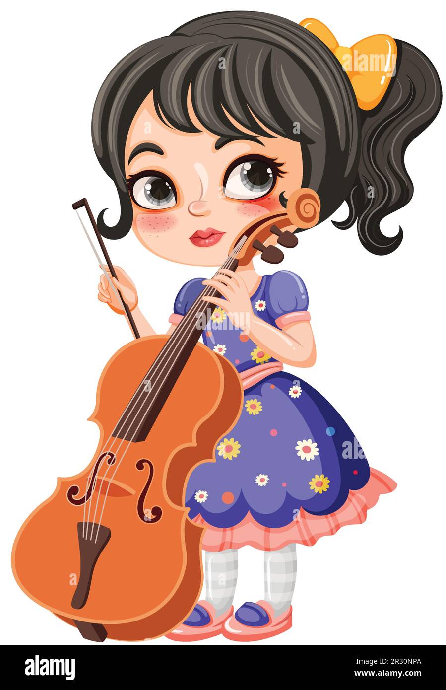 Cute Girl Holding Cello Cartoon Character illustration Stock Vector ...