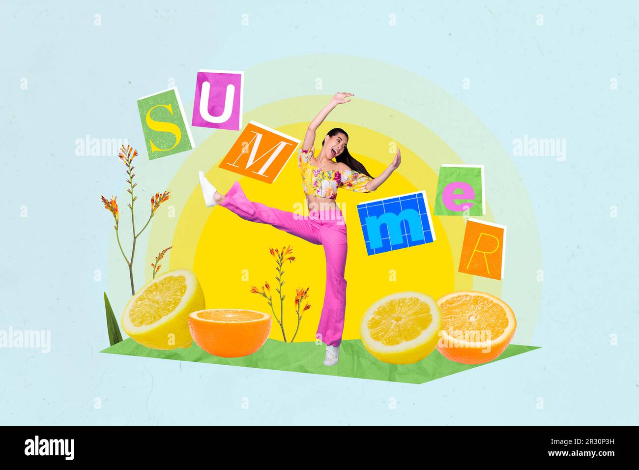 Collage artwork picture poster of crazy cheerful carefree girl dancing ...