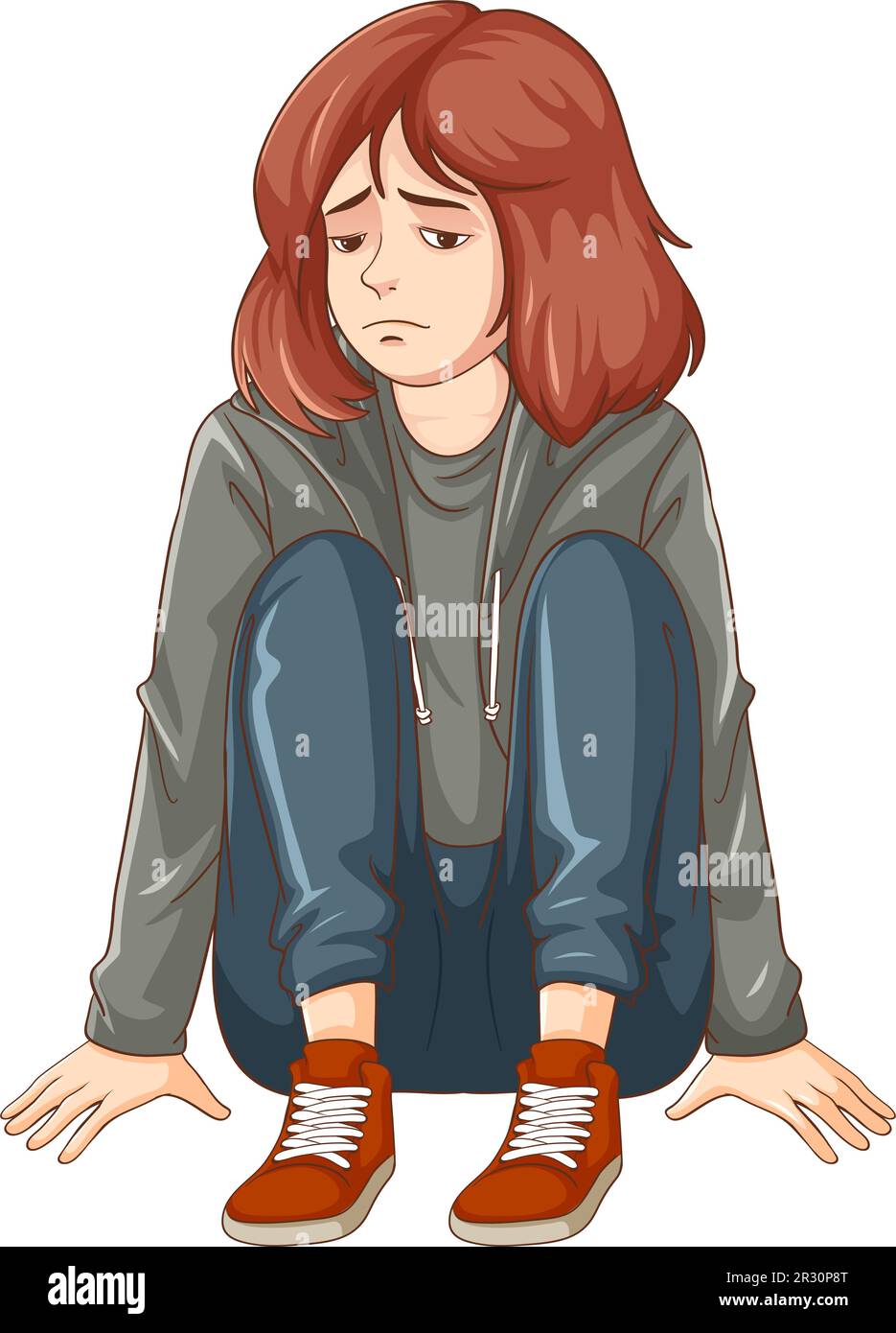 Sad Teenage Girl Crying Cartoon