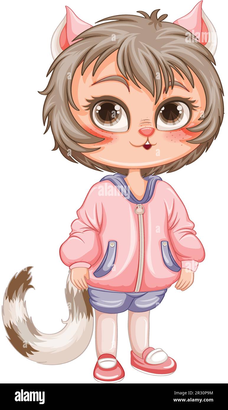 Little Cat Girl Hybrid in Fantasy Cartoon Style illustration Stock ...