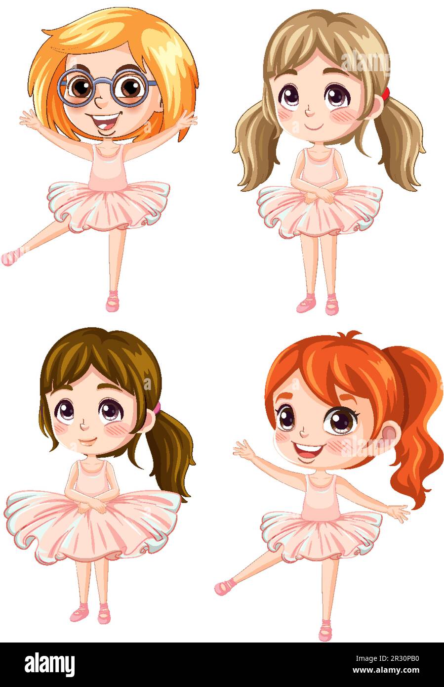 Set of cute ballet dancer cartoon character illustration Stock Vector ...
