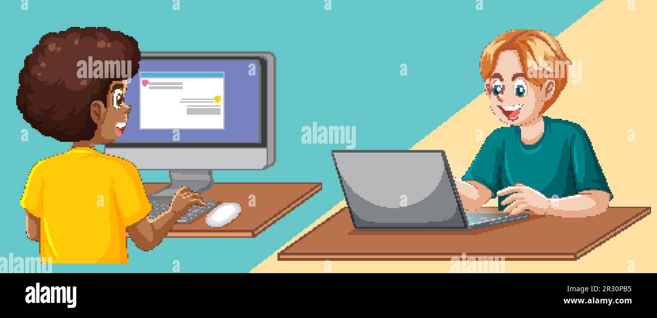 Teenage Boys Using Computer illustration Stock Vector Image & Art - Alamy