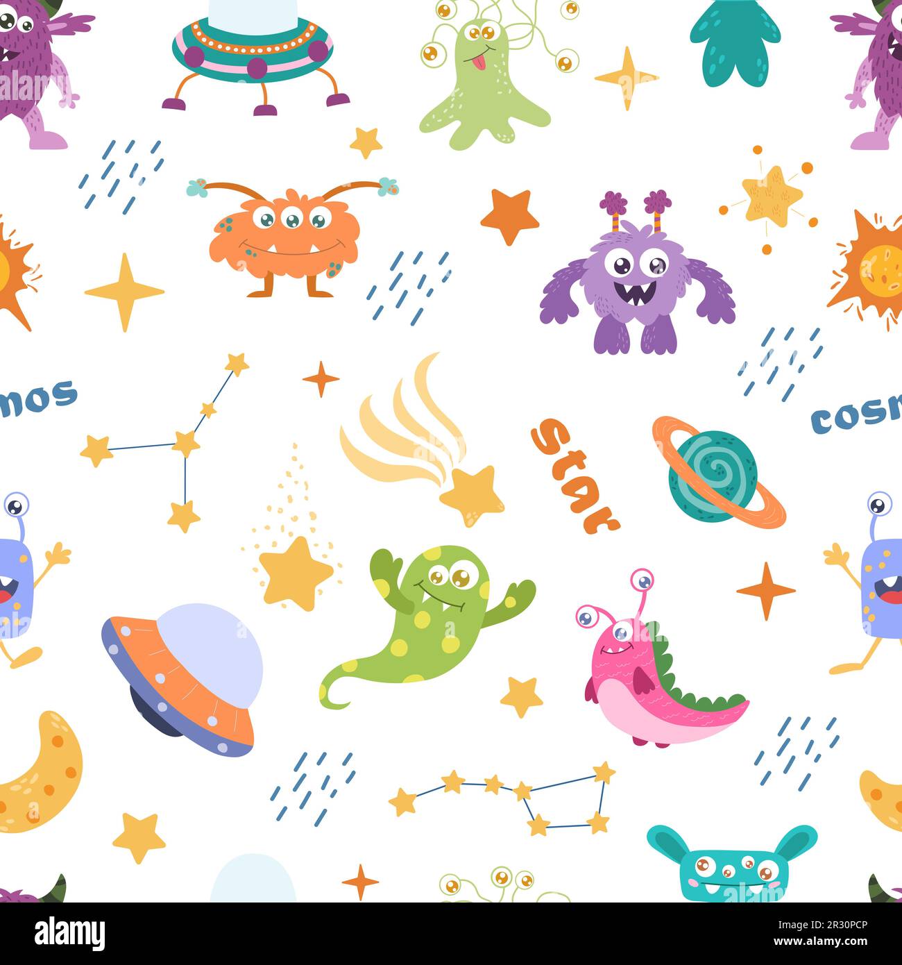 Seamless Space Monsters pattern. Elements of children's space, cute ...