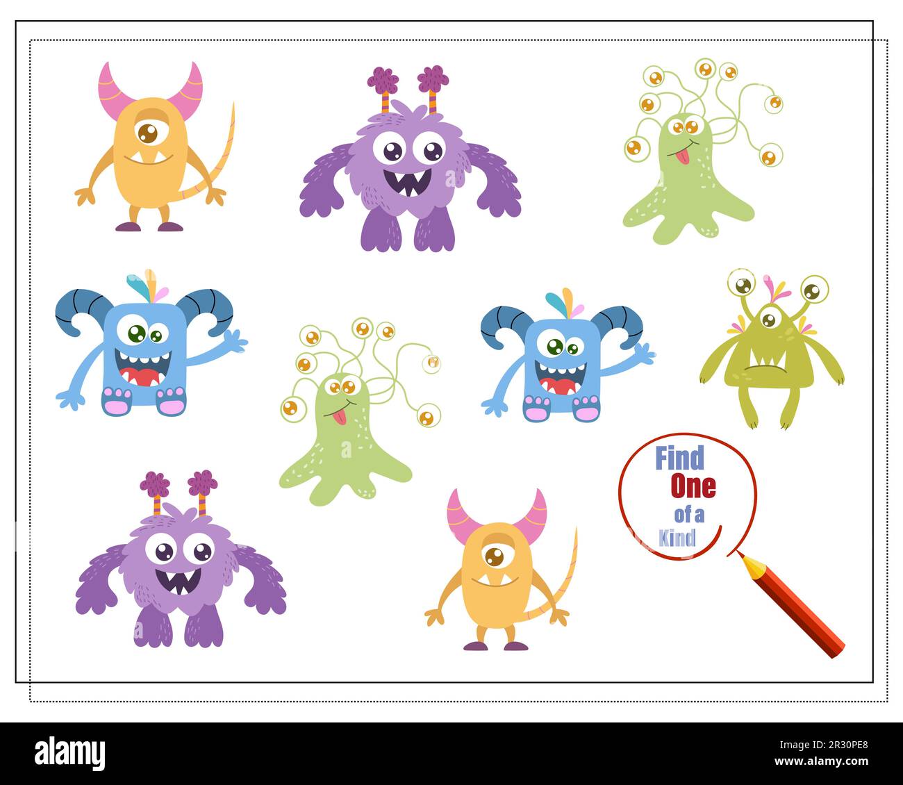 Find a couple, educational game for kids, cartoon monsters, aliens ...