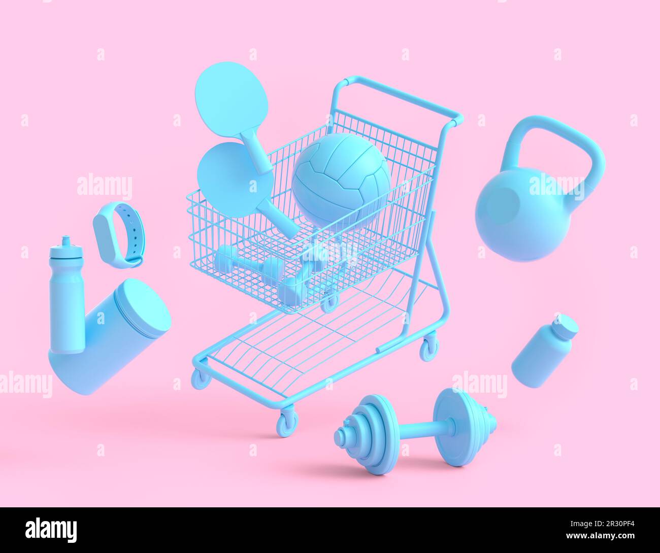 Sport equipment for fitness, gym in shopping cart on monochrome Stock ...