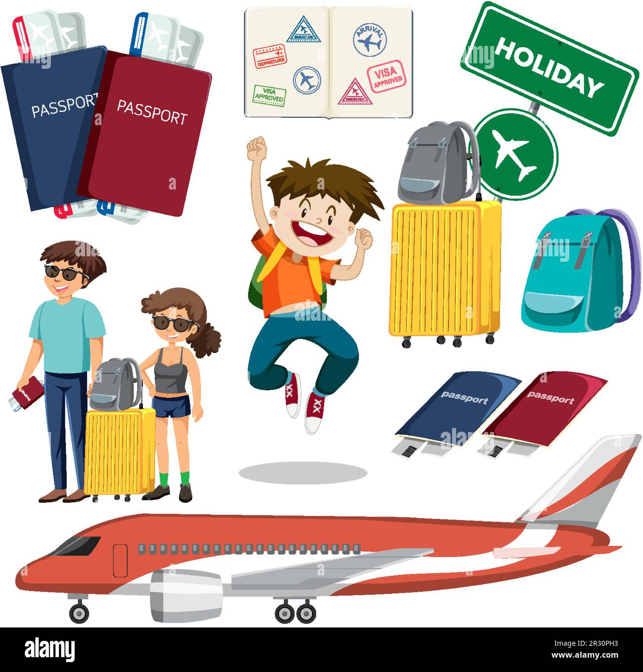 Playful Characters and Tourism Elements Vector Collection illustration ...