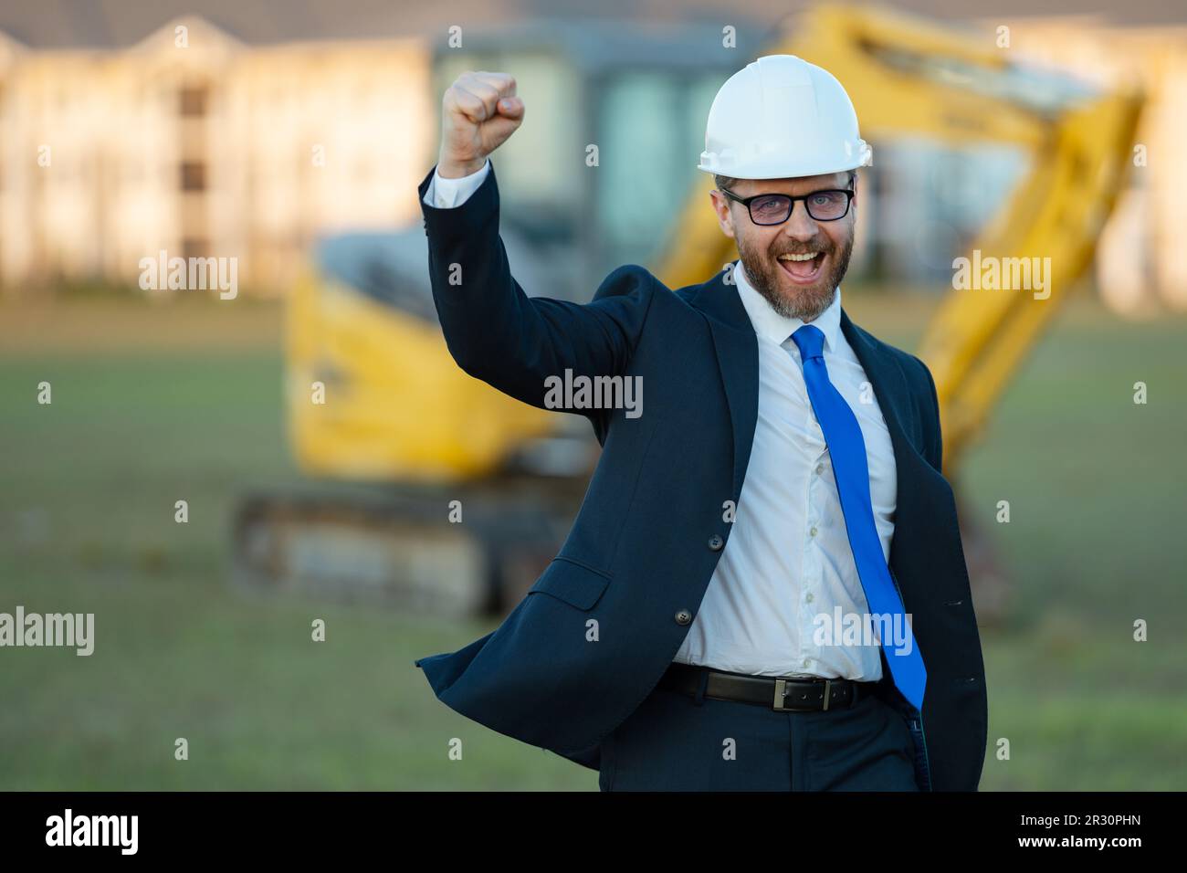 Supervisor in suit and helmet. Investor civil engineer, construction ...