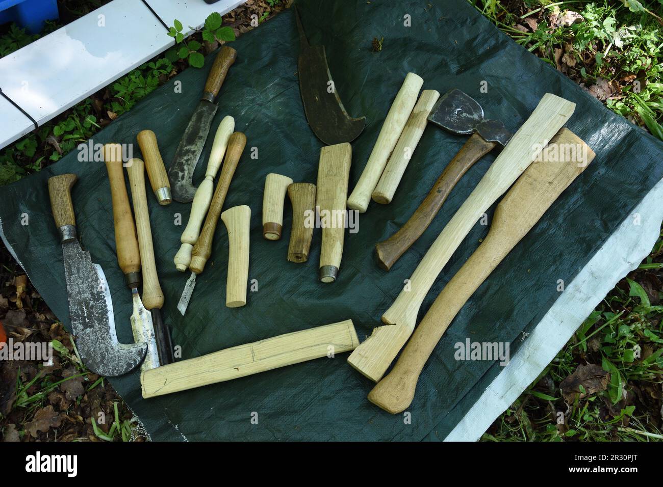 A selection of handmade wood handles Stock Photo - Alamy
