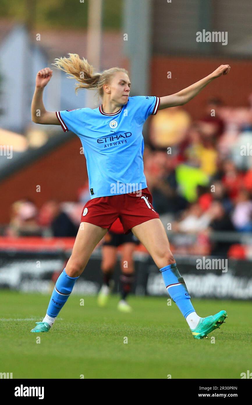 Leigh, UK. 21st May, 2023. Esme Morgan (14 Manchester City) celebrates ...