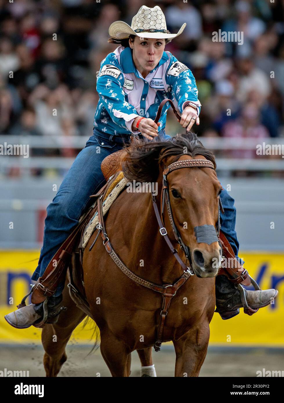 Surrey, Canada. 21st May, 2023. A rider competes in the barrel racing ...