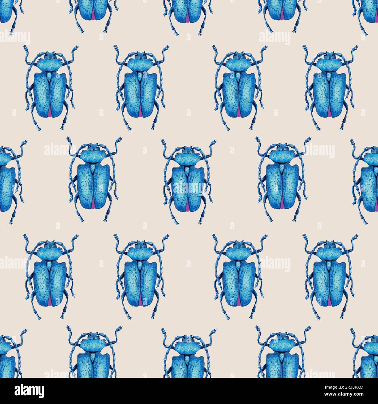 Barbel beetle specimen. Cute background with blue beetles. Minimalist ...