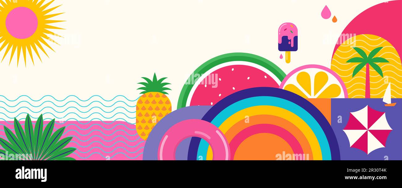Colorful Geometric Summer Background, poster, banner. Summer time fun ...