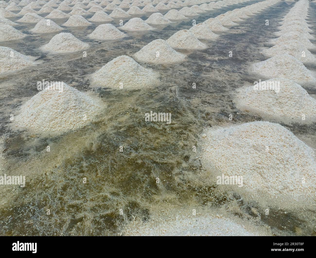 Sea salt farm. Pile of brine salt. Raw material of salt industrial ...