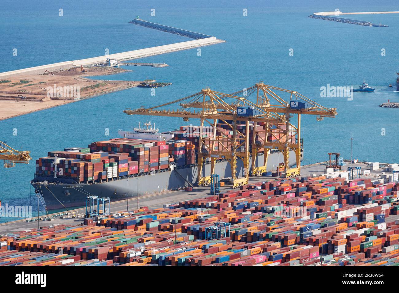 Barcelona Commercial Port seen from Above with Container Depot Stock ...