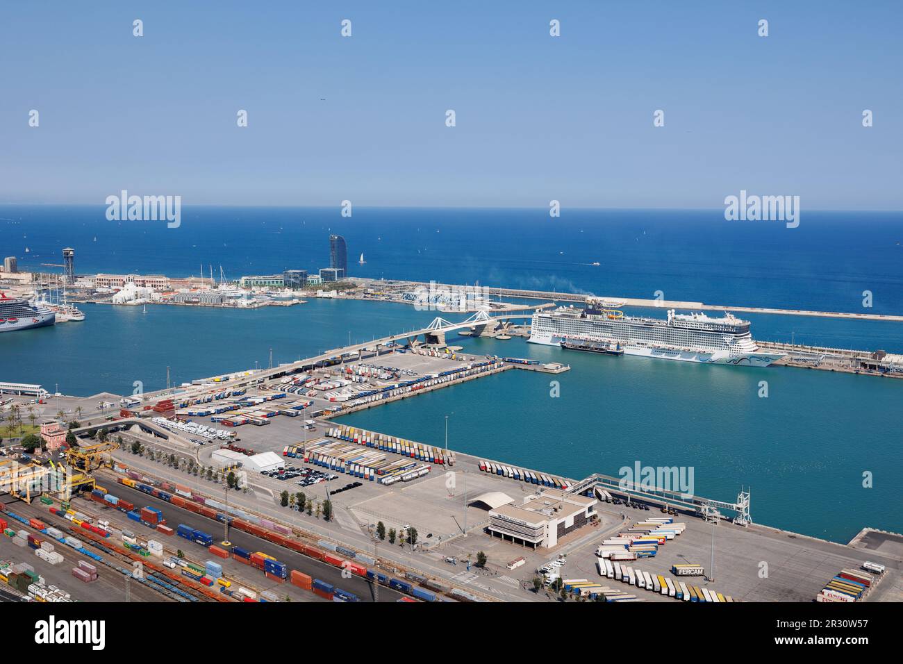 Barcelona Commercial Port seen from Above with Container Depot Stock ...