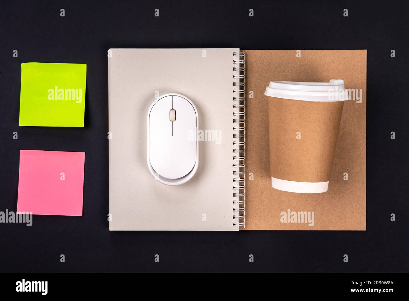 Notepad, disposable cup, mouse and paper stickers for reminders, top ...