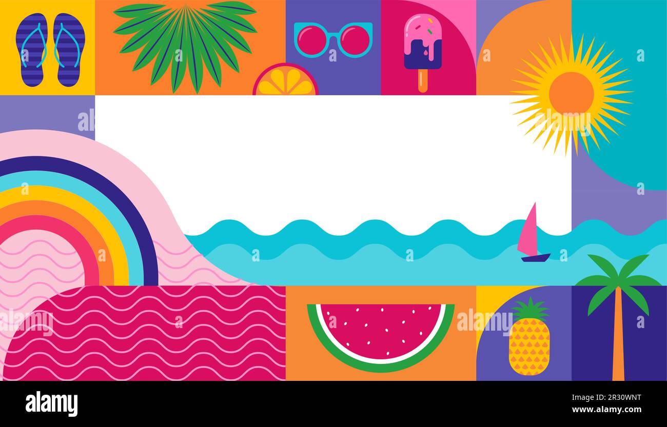 Colorful Geometric Summer Background, poster, banner. Summer time fun ...