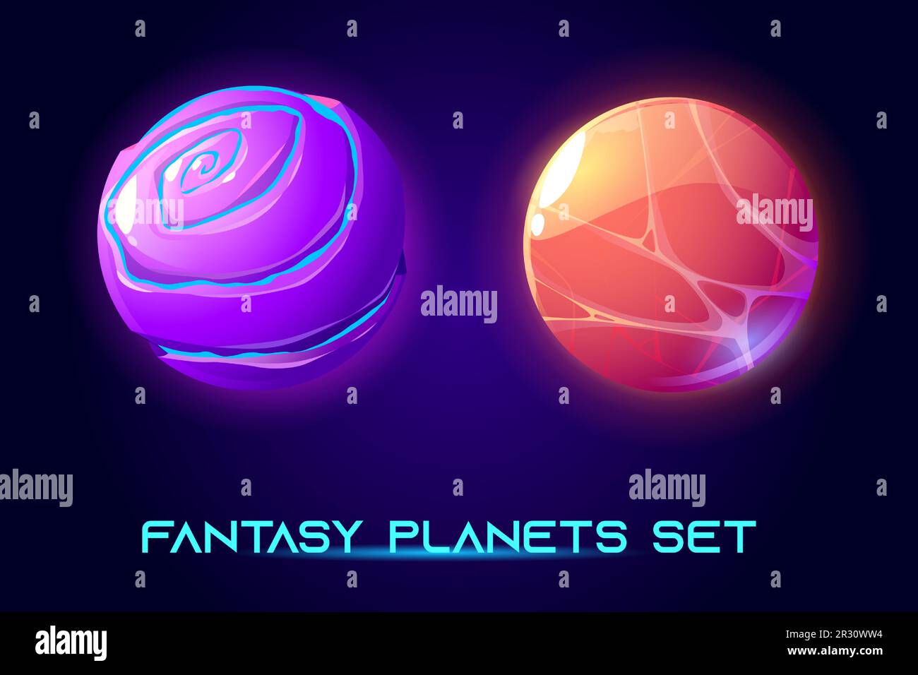 Fantasy space planets for ui galaxy game. Vector cartoon icons set of ...