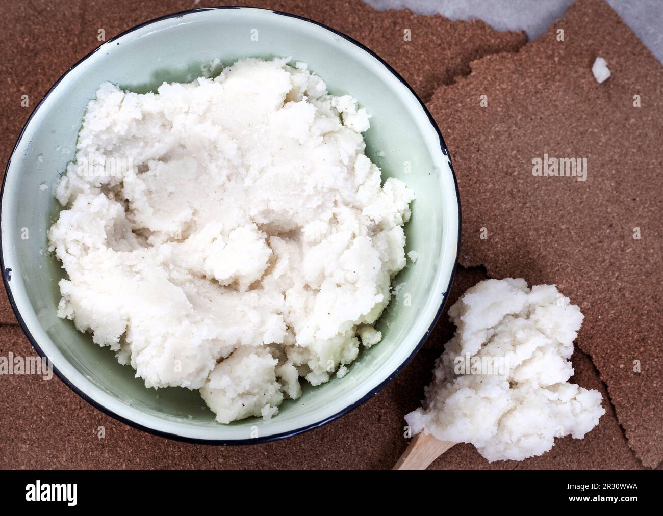 Traditional South African staple, pap or maize meal. Plain in an ...