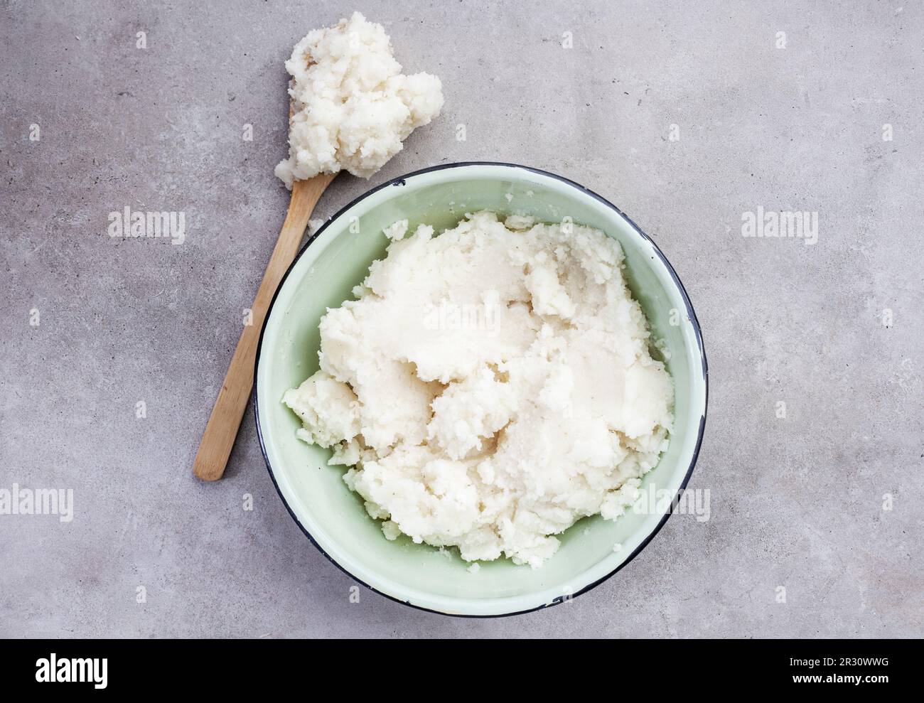 Traditional South African staple, pap or maize meal. Plain in an ...