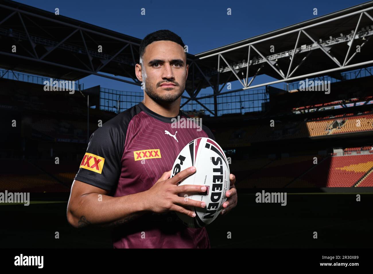 Valentine Holmes of the Maroons poses for a photograph during the 2023 ...