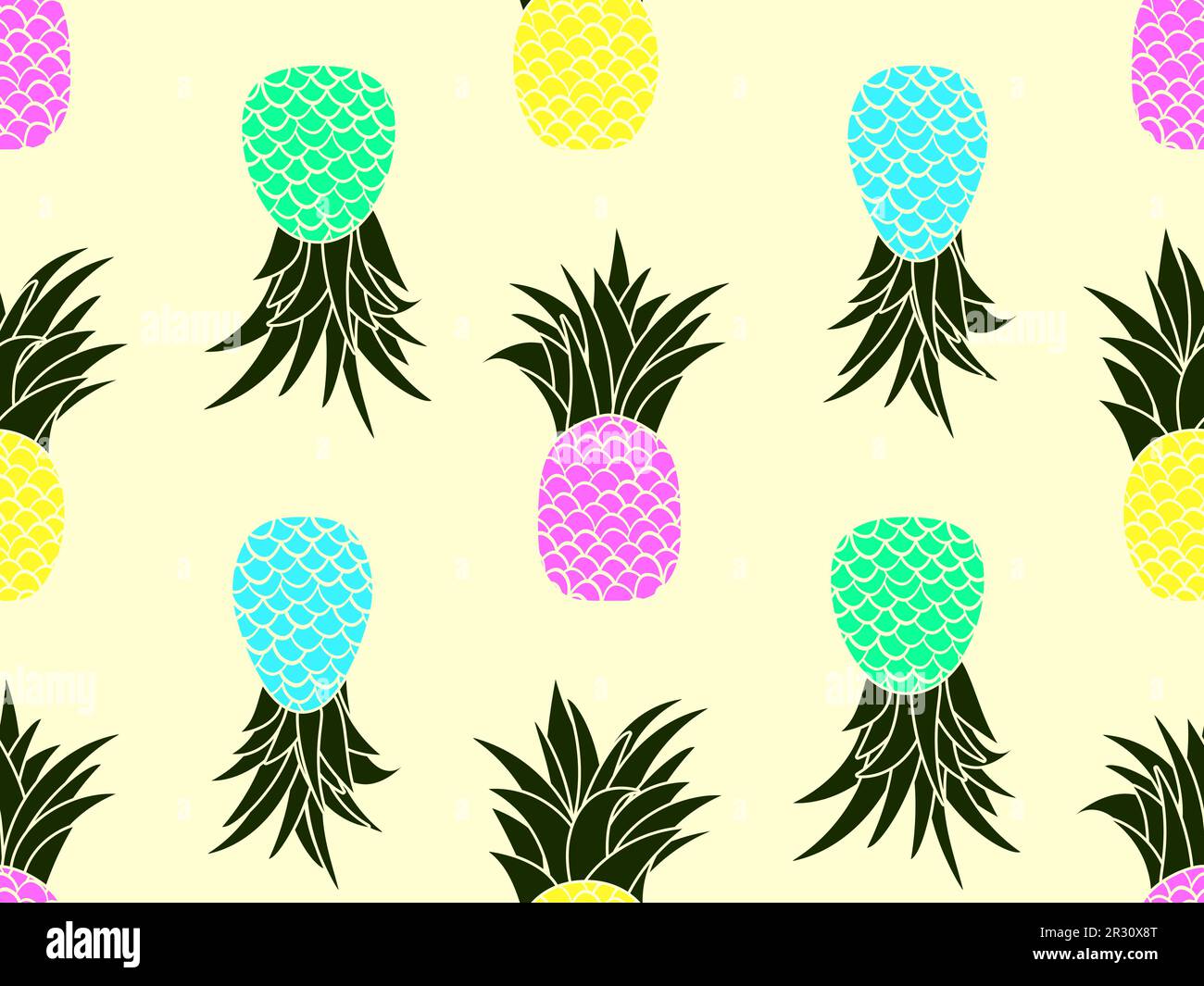 Pineapple seamless pattern. Summer fruit pattern from colorful pineapple fruit. Tropical ...
