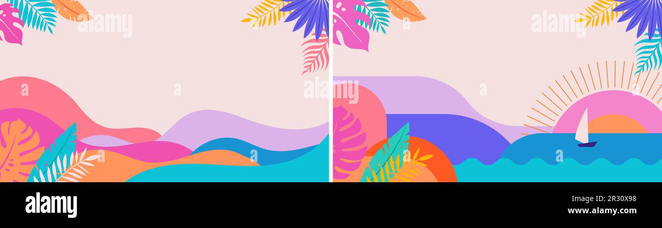 Colorful Geometric Summer Landscape Background, poster, banner. Summer ...