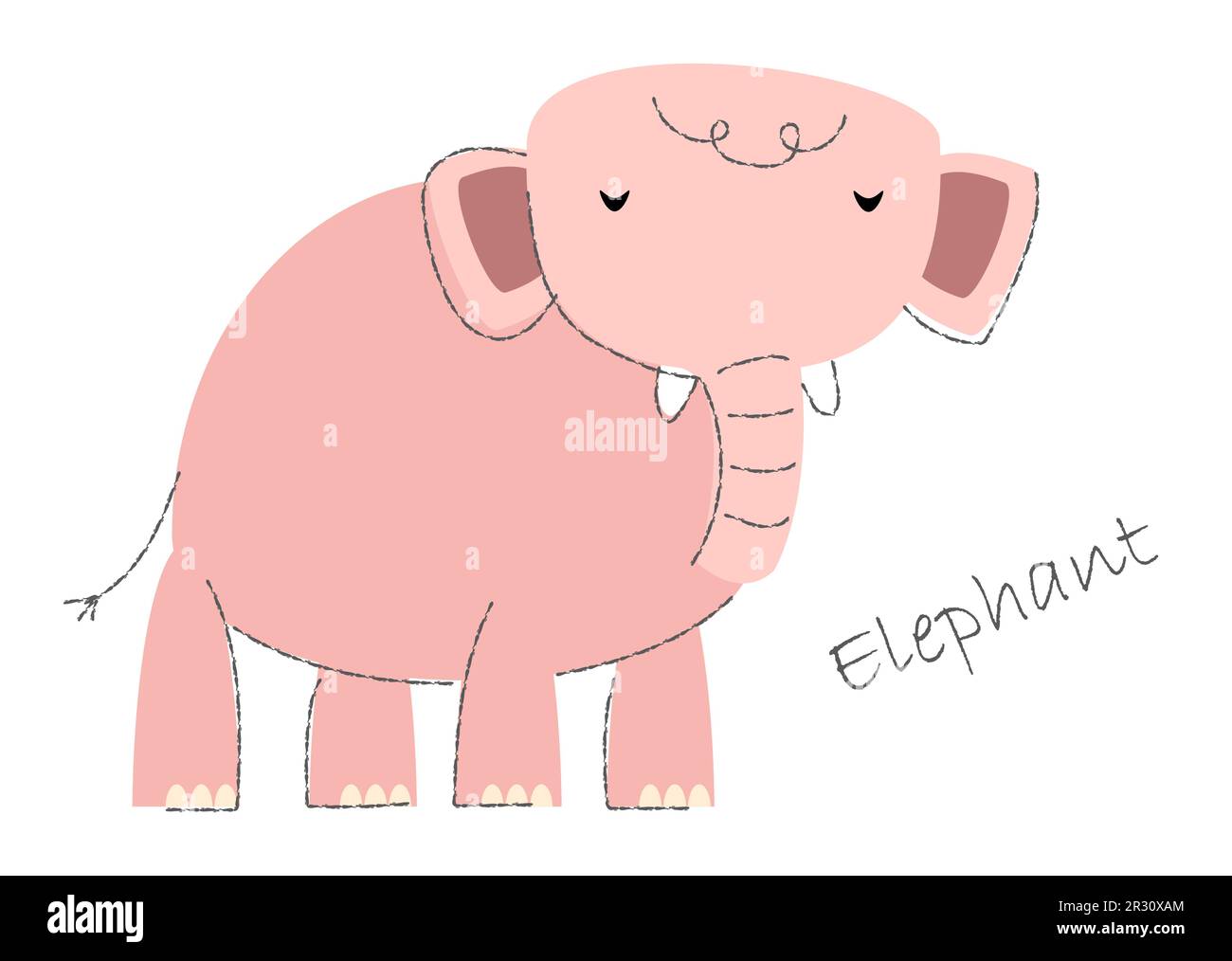 Elephant . Cute animals cartoon characters . Flat shape and line stroke ...