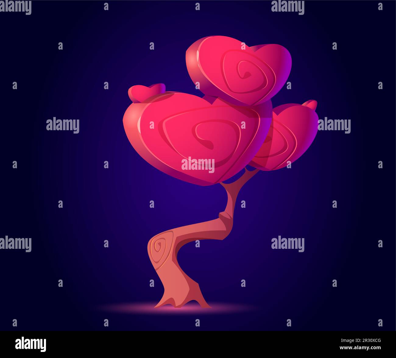 Fantasy tree with hearts shape crown for ui game about alien magic ...