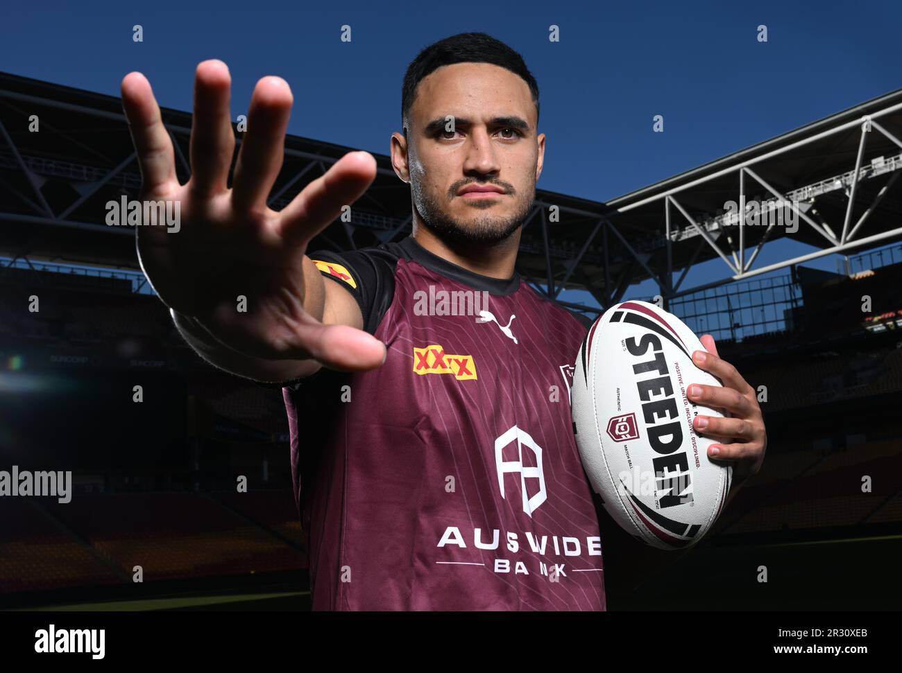 Valentine Holmes of the Maroons poses for a photograph during the 2023 ...