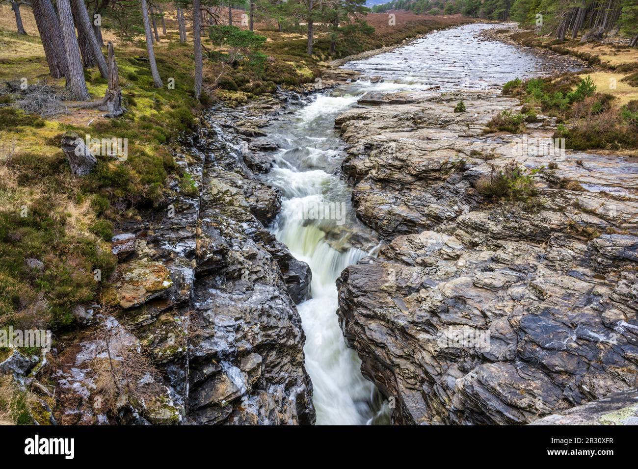 View of the River Dee where it narrows and thunders through a rocky ...