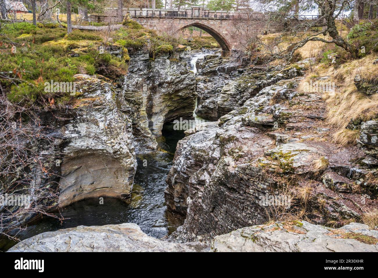 The Linn O’ Dee where the River Dee thunders through a rocky chasm ...