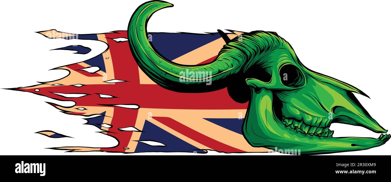 vector illustration of Bull skull with horns and united kingdom flag ...