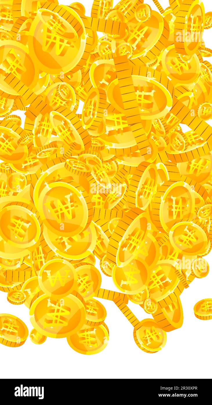 Korean won coins falling. Scattered gold WON coins. Korea money. Global ...