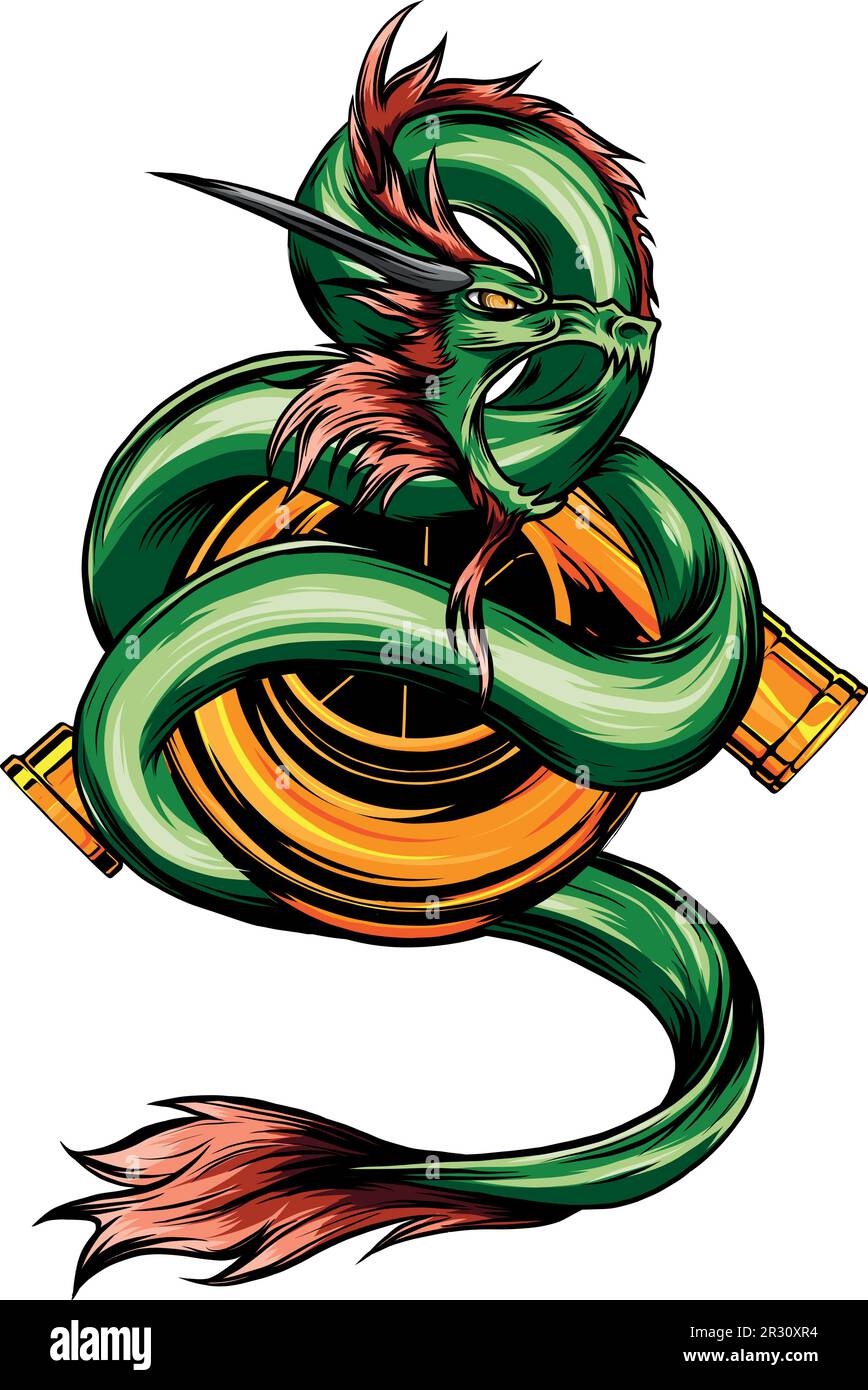 vector illustration of turbo with dragon on white background Stock ...