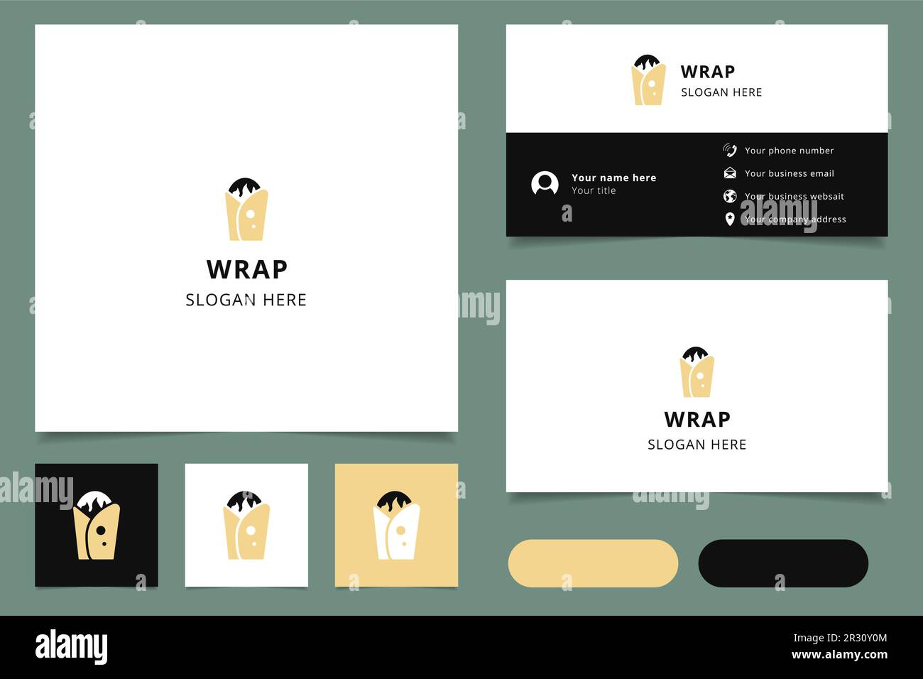 Wrap logo design with editable slogan. Branding book and business card ...