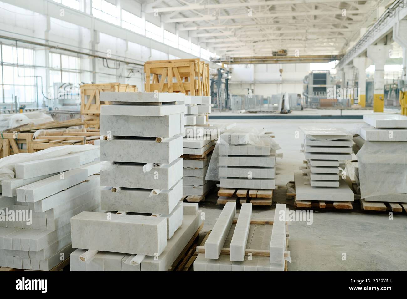 Cutted polished marble ready for use putting on pallet in warehouse ...