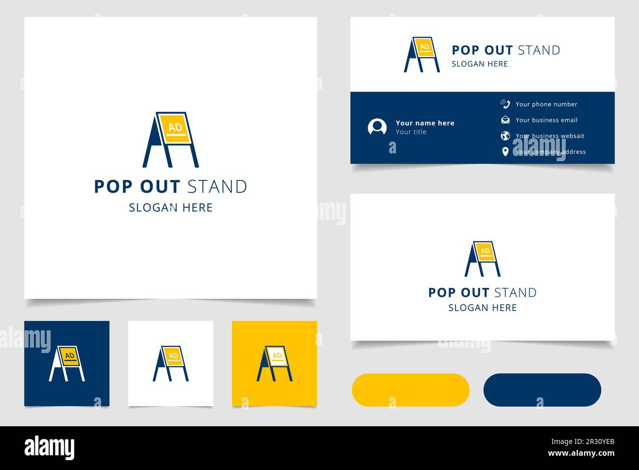 Pop out stand logo design with editable slogan. Branding book and ...