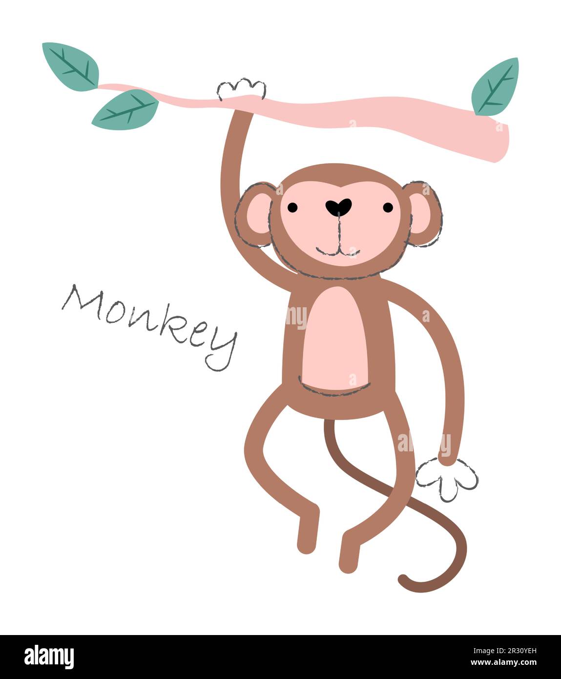 Monkey . Cute animals cartoon characters . Flat shape and line stroke ...